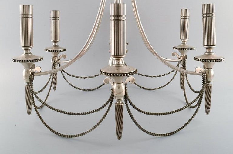 Six-Armed Chandelier in Silver Plate, Classic Style, 1930's For Sale at ...