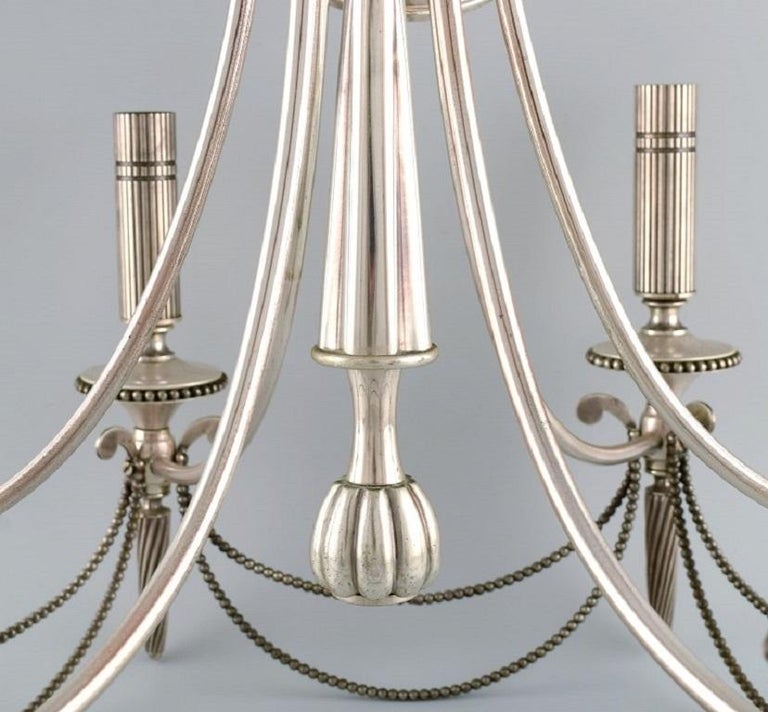 Six-Armed Chandelier in Silver Plate, Classic Style, 1930's For Sale at ...