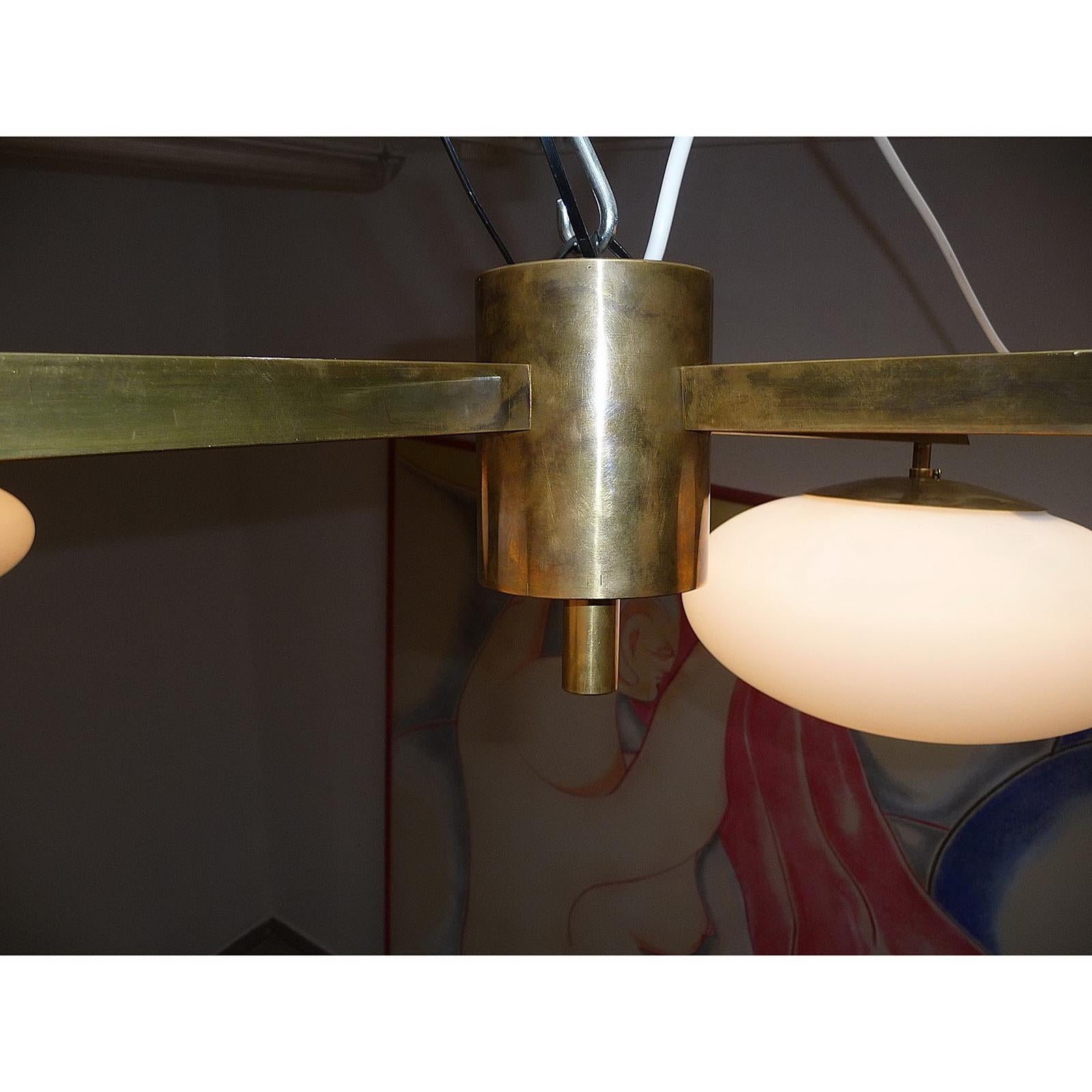 Six Arms Radial Brass and Glass Ceiling Italian Light MCM Style For ...