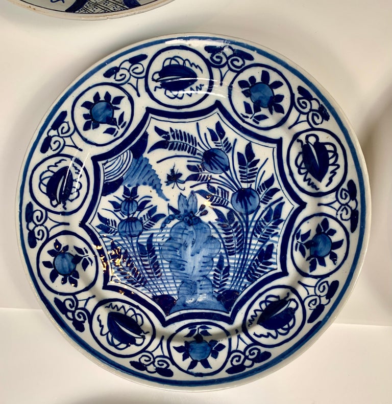 Six blue and white Delft chargers dating from the mid-18th century to ...