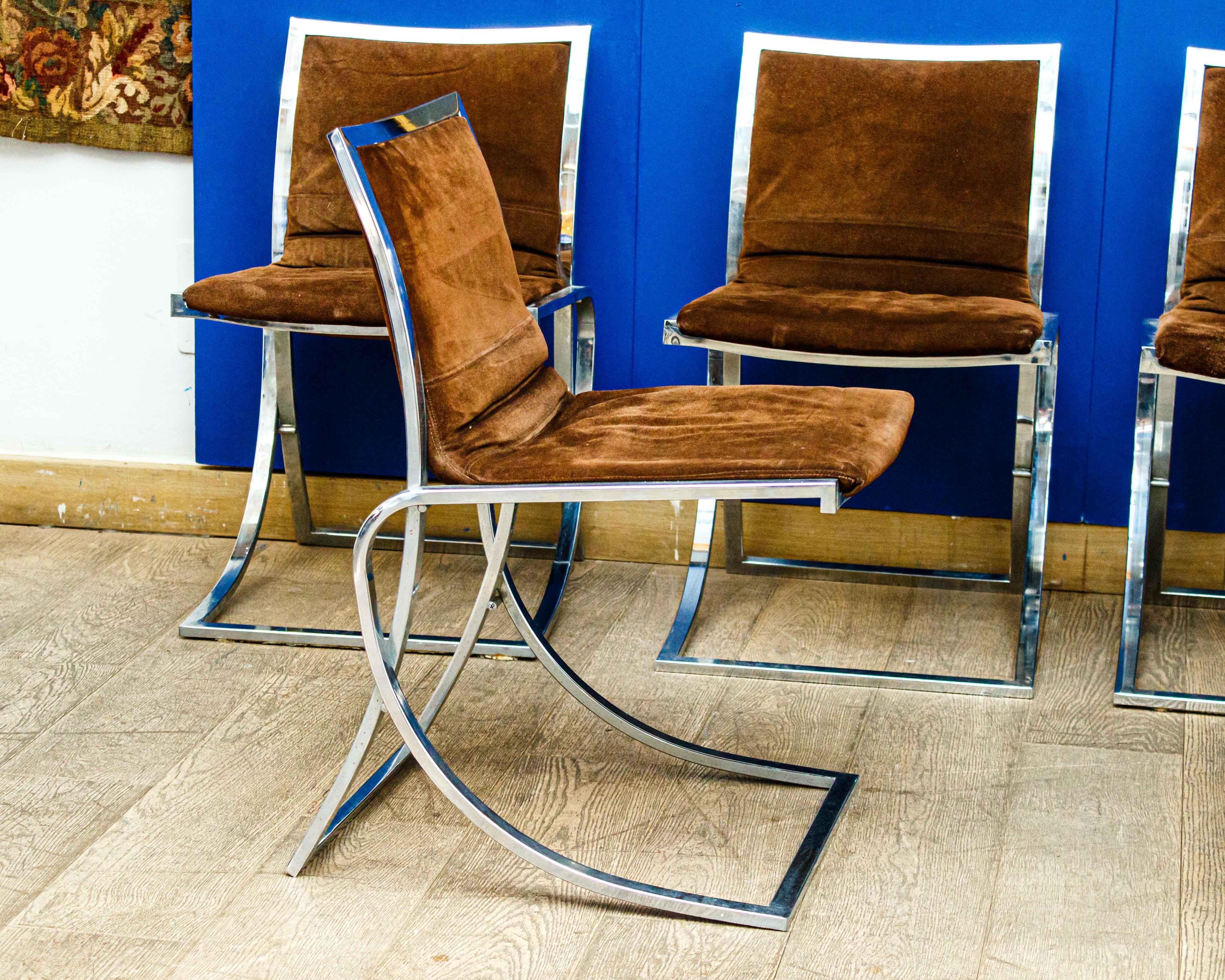Six Chairs in Chromed Metal by Italian Designer Sergio Asti For Sale at ...