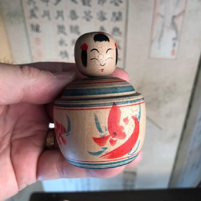 Six Charming Japanese Hand-Painted "Roly Poly" Kokeshi Dolls All Old ...