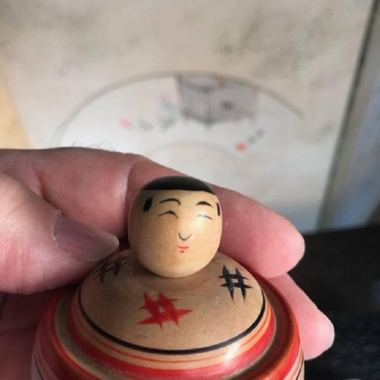 Six Charming Japanese Hand-Painted "Roly Poly" Kokeshi Dolls All Old ...