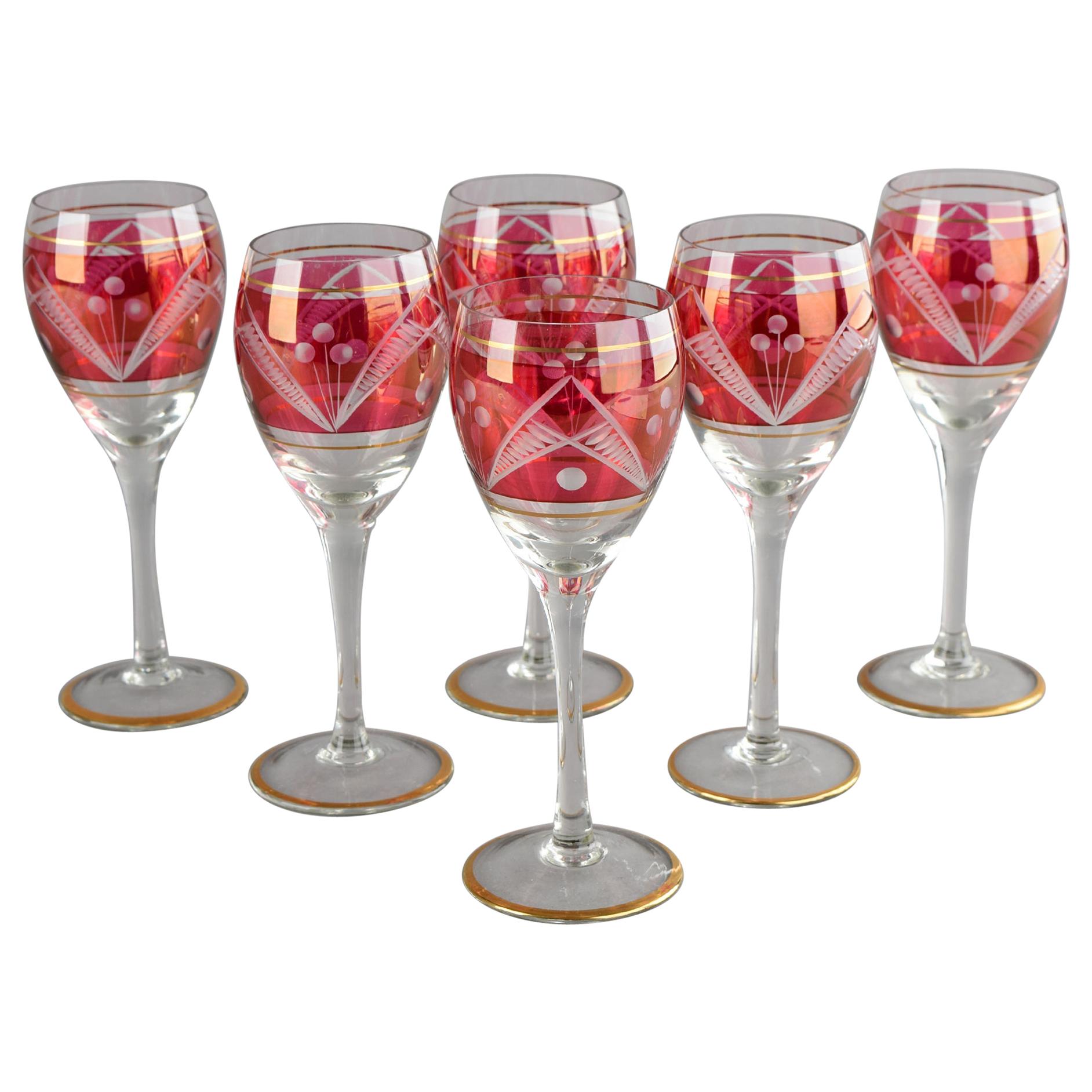 Six Christmas Wine Red Glasses, Germany, Early 20th Century at 1stDibs