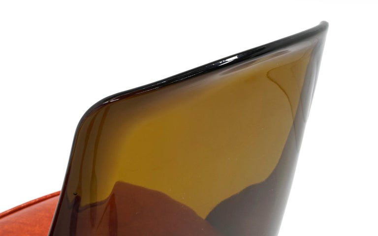 TWO AVAILABLE. of Chrome and Amber Lucite Bar Stools with Orange Vinyl ...