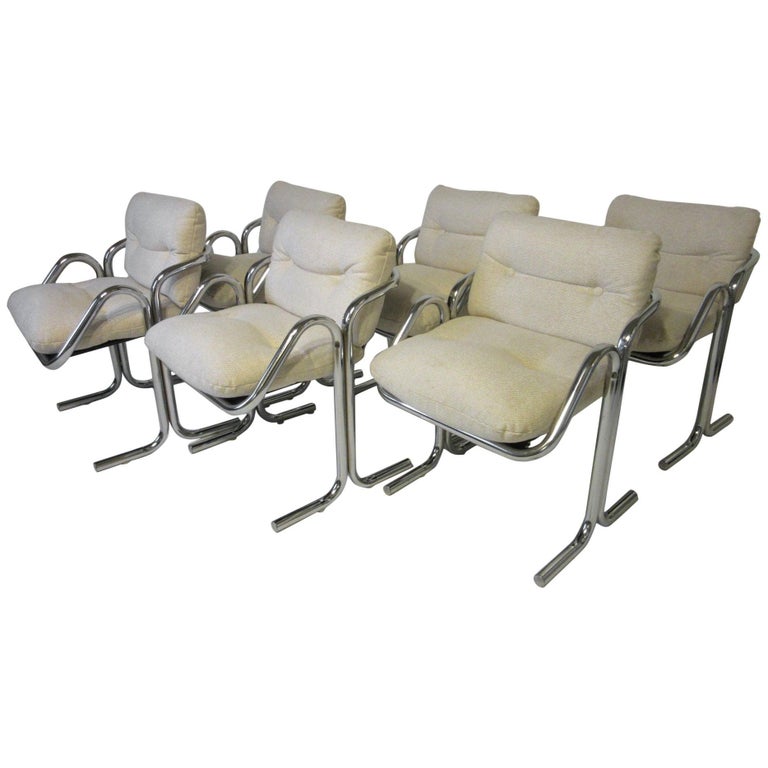 Six Chrome Upholstered Sculptural Dining Chairs by Jerry Johnson at ...