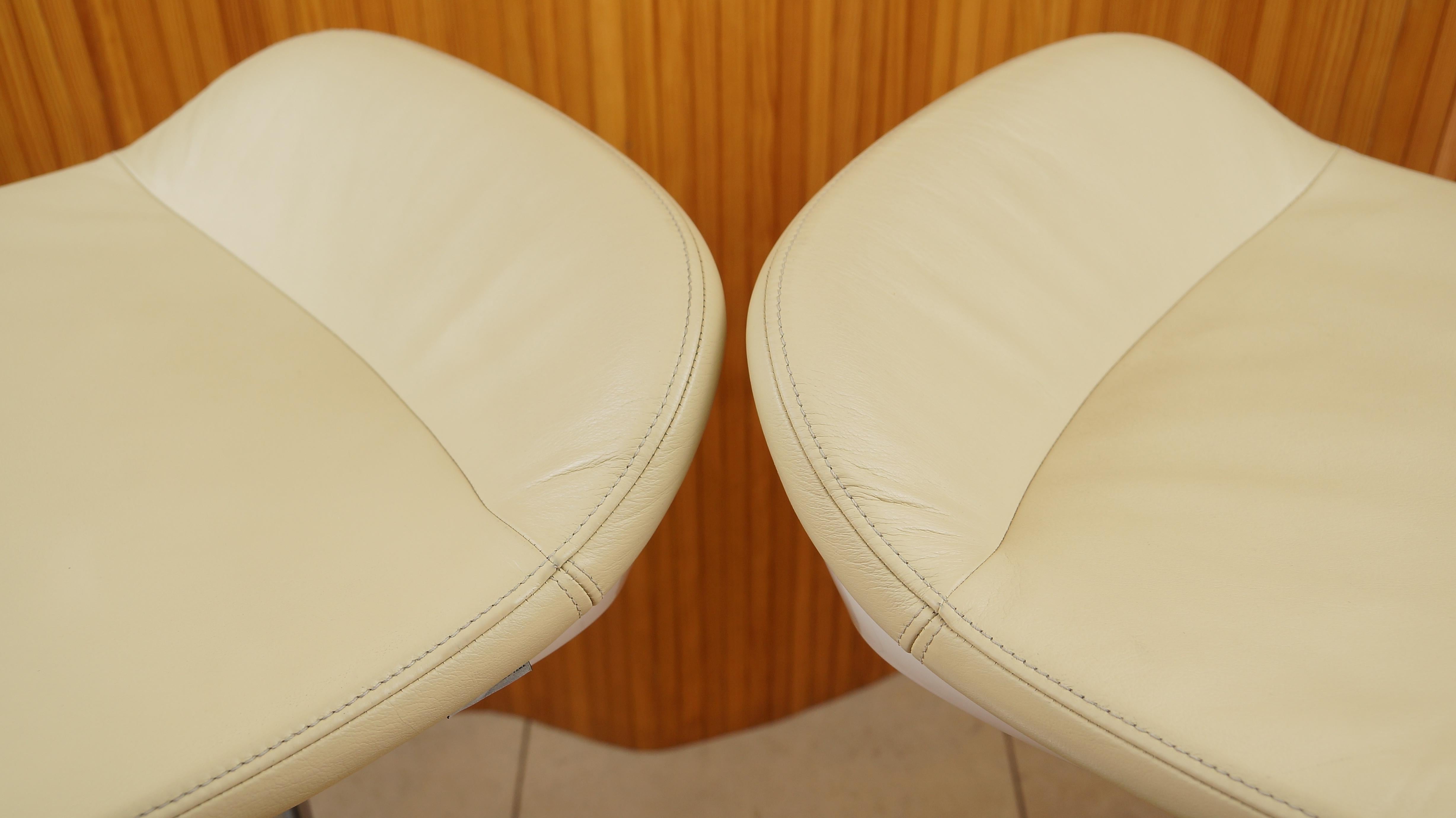 Six Cream Leather Walter Knoll Turtle Bar Counter Stools Chrome Steel ...