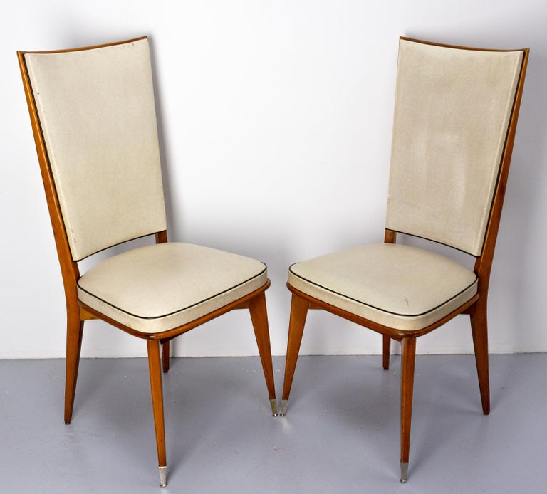 Six Dining Chairs Beech and Skai to Recover Midcentury French, circa ...