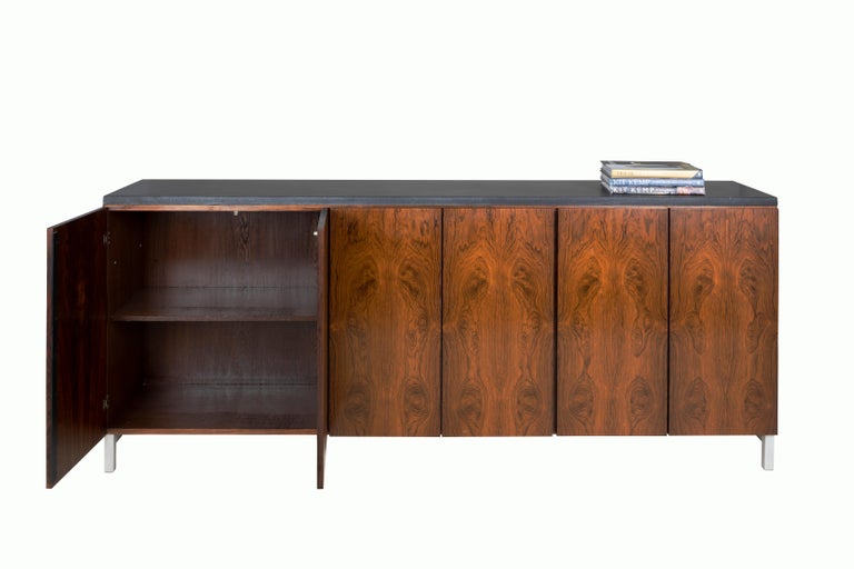 Six Door Walnut Server on Chrome Base with Black Granite Top For Sale ...