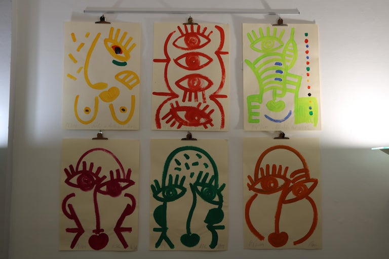 Six Drawings Acrylic on Paper by the German Artist Peter Krüger For ...