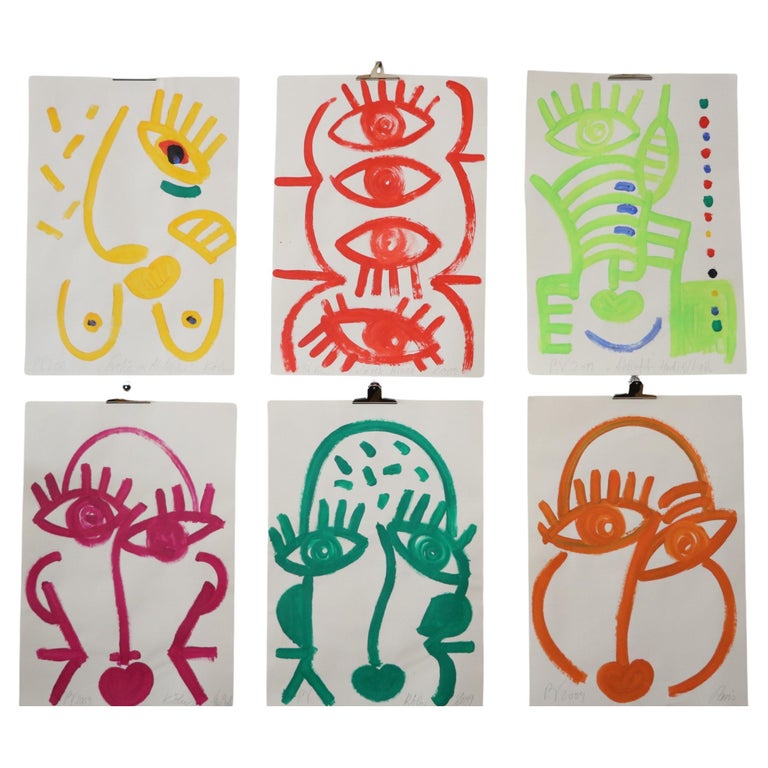 Six Drawings Acrylic on Paper by the German Artist Peter Krüger For ...