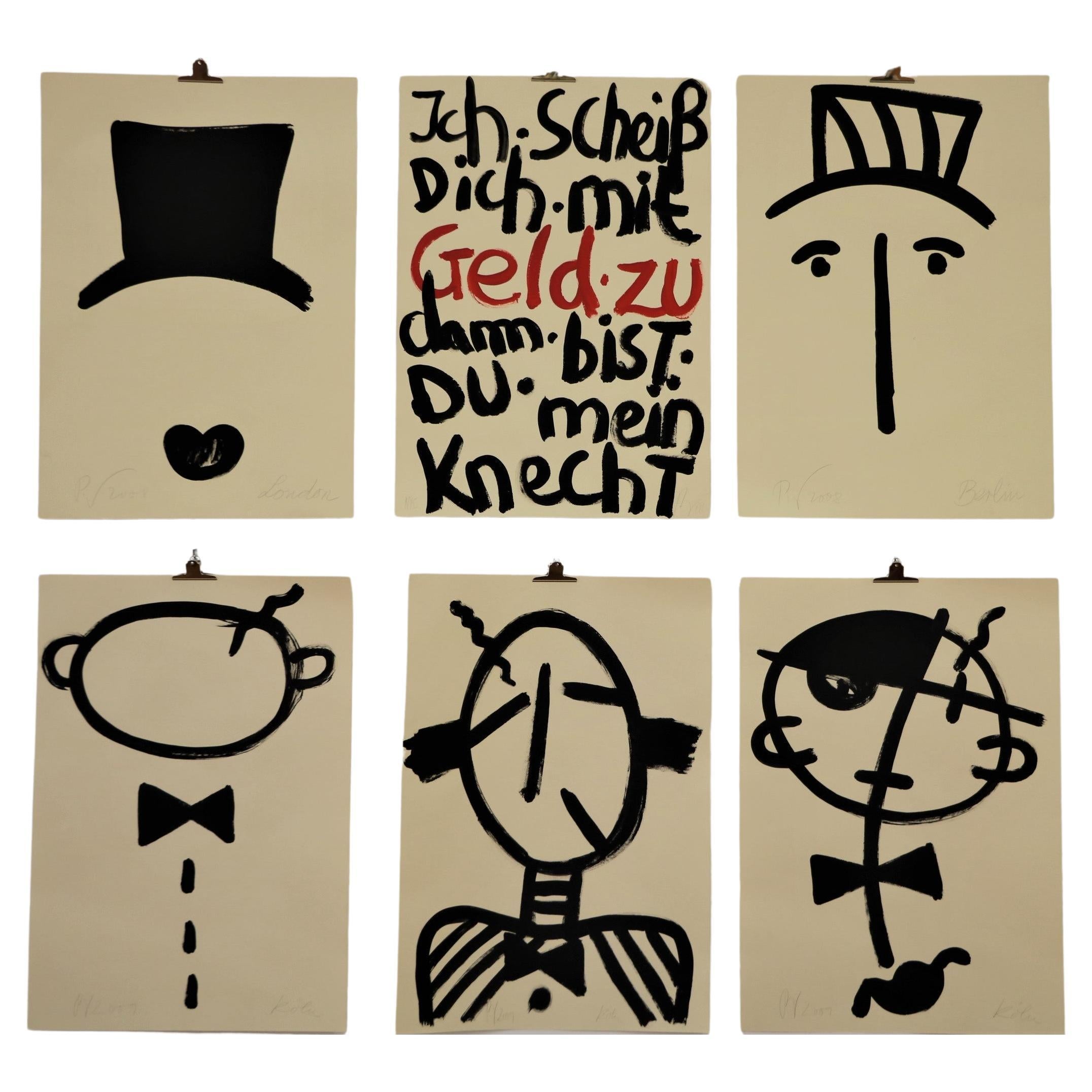 Six Drawings Acrylic on Paper by the German Artist Peter Krüger For ...