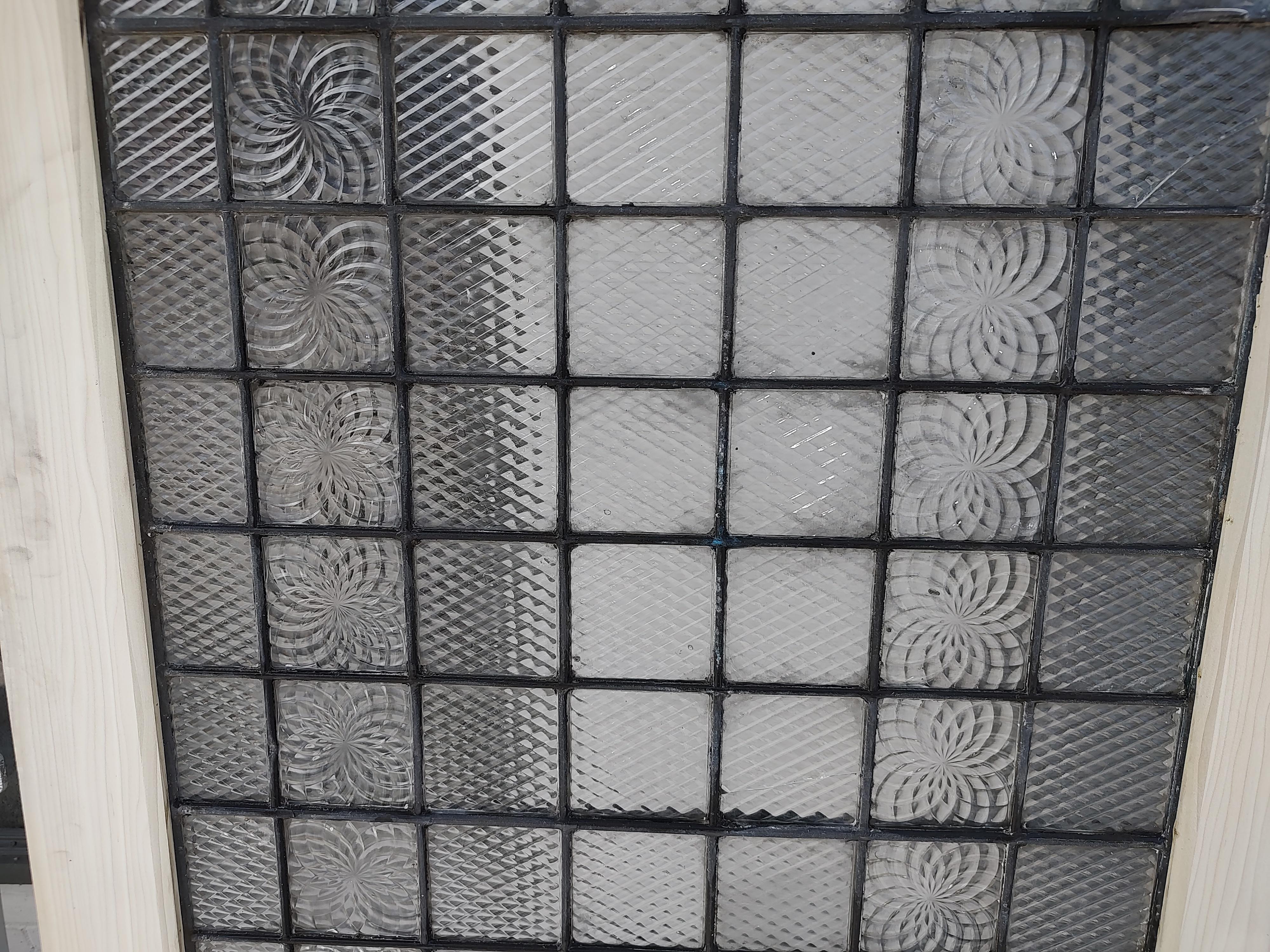 Six Early 20th Century Large Textured Glass Windows in the style of ...