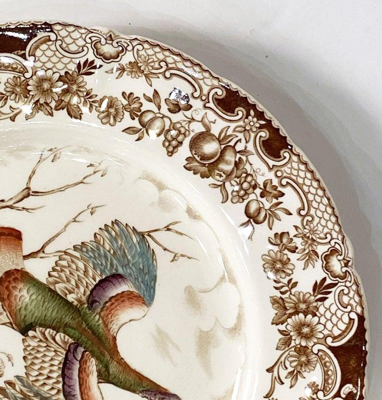 Six English Transfer-Ware Turkey Plates, Wild Turkey Flying by Johnson ...