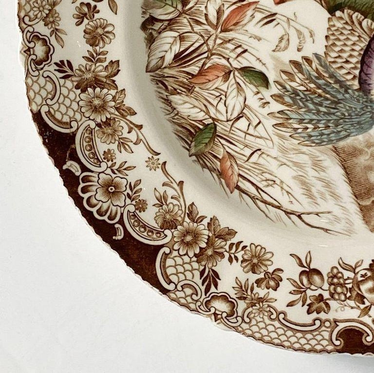 Six English Transfer-Ware Turkey Plates, Wild Turkey Flying by Johnson ...