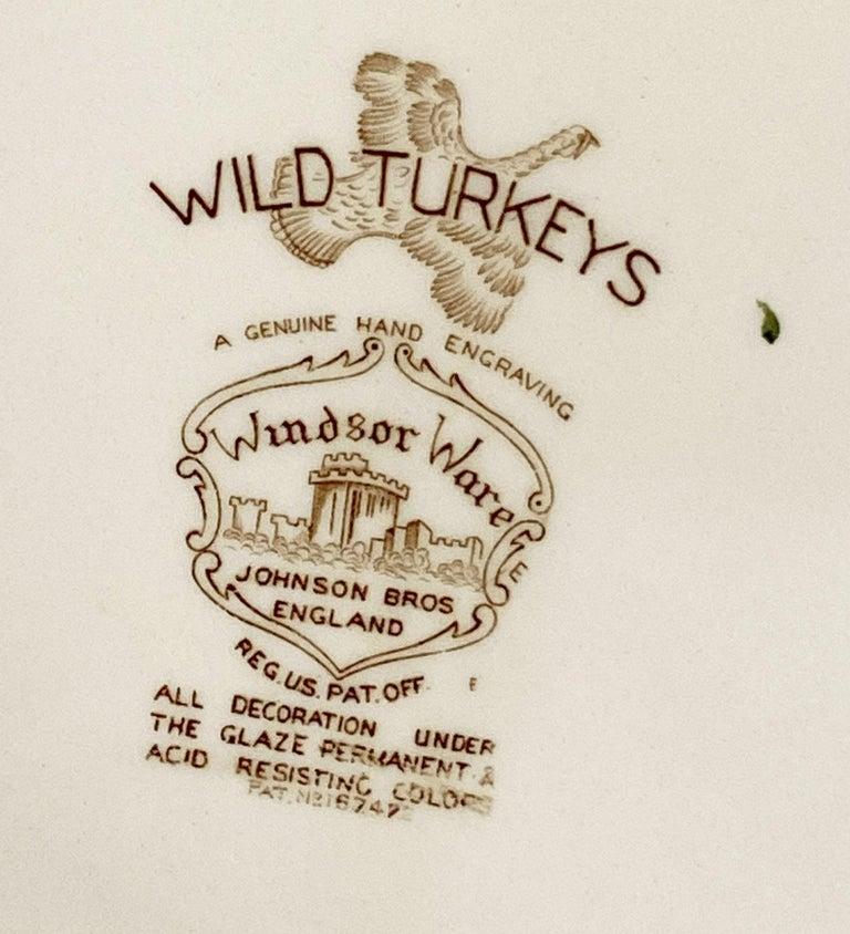 Six English Transfer-Ware Turkey Plates, Wild Turkey Flying by Johnson ...