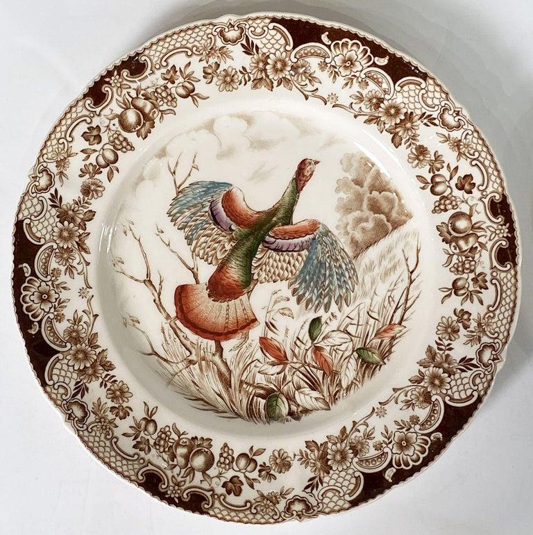 Six English Transfer-Ware Turkey Plates, Wild Turkey Flying by Johnson ...