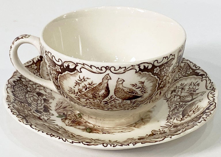 Six English Turkey Cups and Saucers, Wild Turkey Flying by Johnson ...