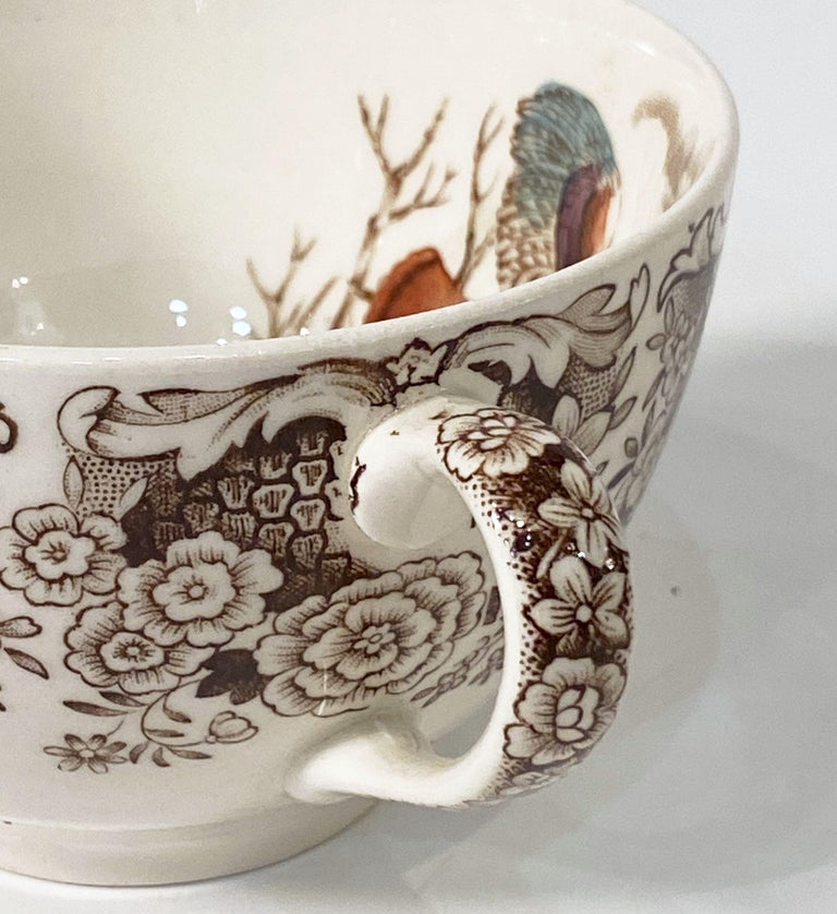 Six English Turkey Cups and Saucers, Wild Turkey Flying by Johnson ...