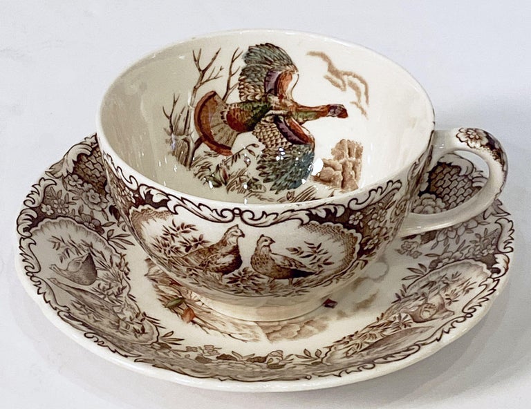 Six English Turkey Cups and Saucers, Wild Turkey Flying by Johnson ...