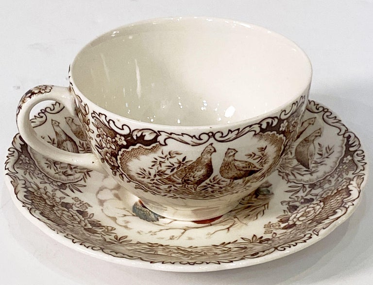 Six English Turkey Cups and Saucers, Wild Turkey Flying by Johnson ...
