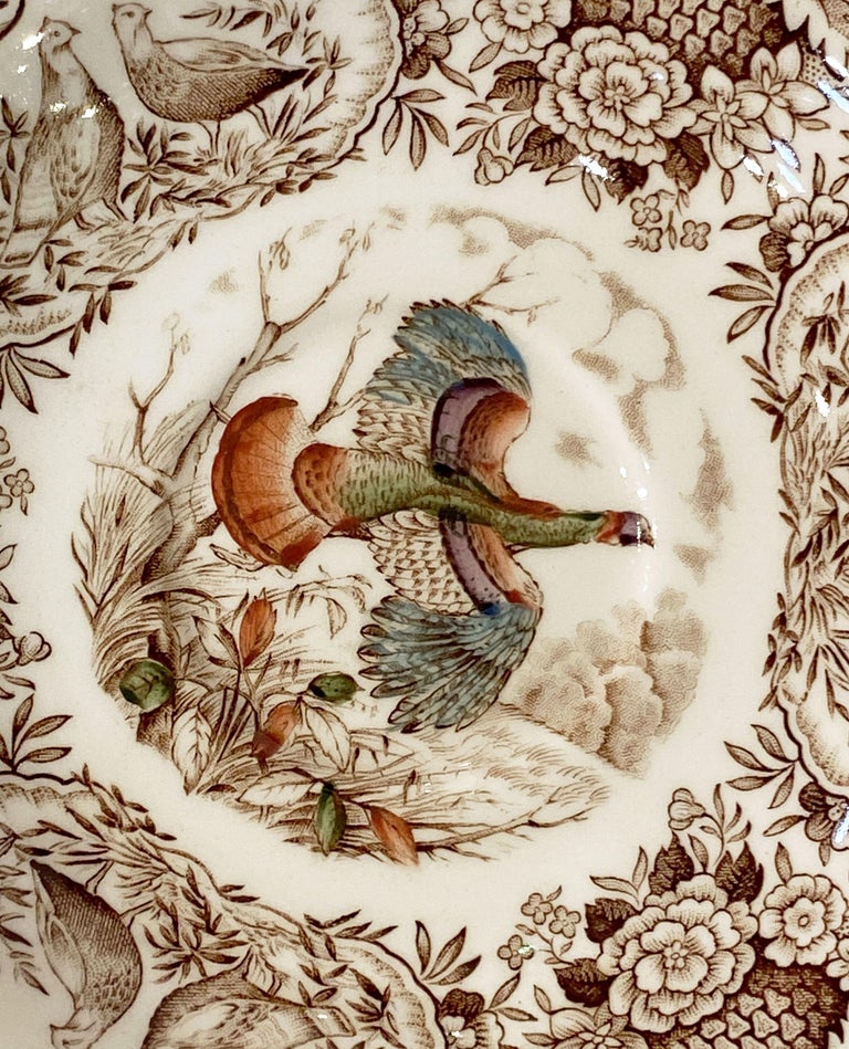 Six English Turkey Cups and Saucers, Wild Turkey Flying by Johnson ...