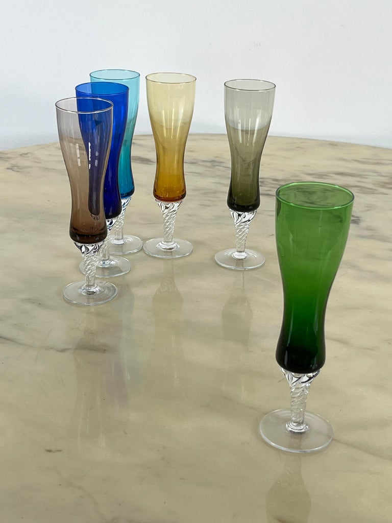 Six Flutes in Colored Murano Glass, Italy, 1960 For Sale at 1stDibs