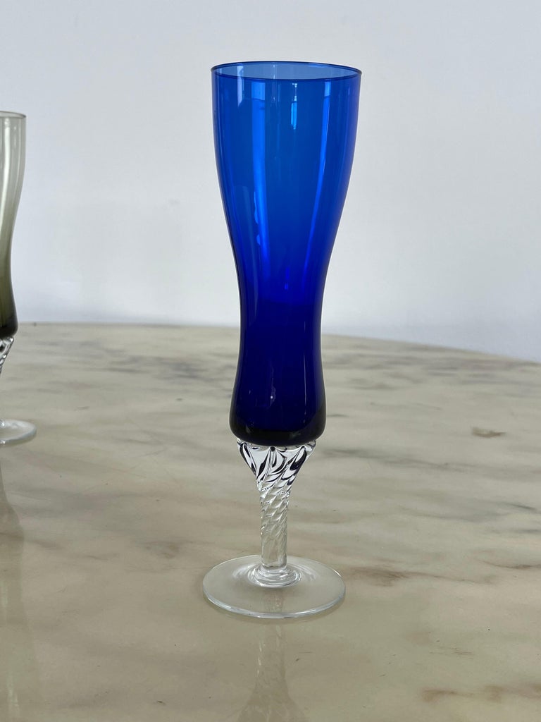 Six Flutes in Colored Murano Glass, Italy, 1960 For Sale at 1stDibs