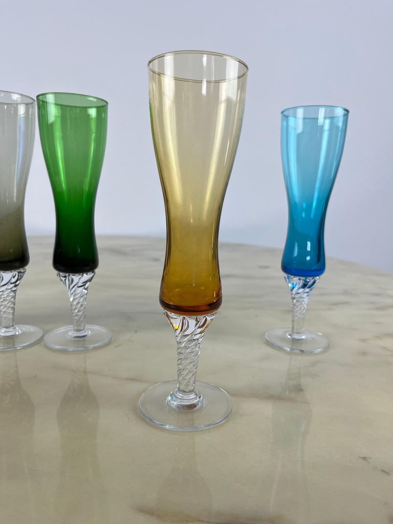 Six Flutes in Colored Murano Glass, Italy, 1960 For Sale at 1stDibs