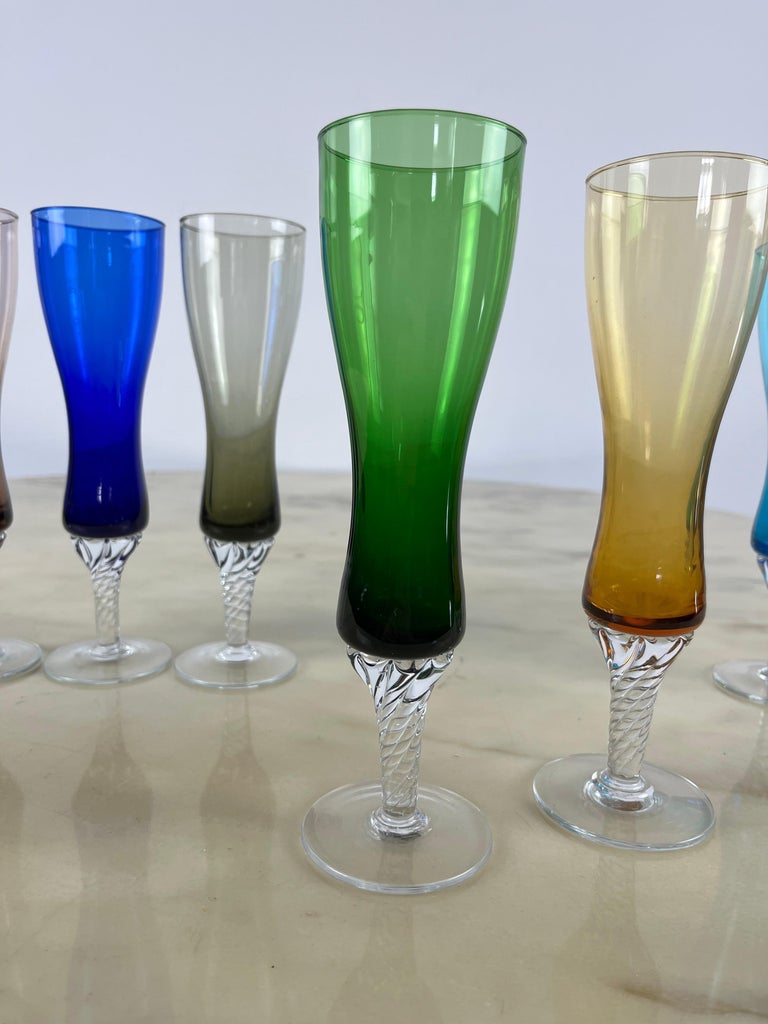 Six Flutes in Colored Murano Glass, Italy, 1960 For Sale at 1stDibs