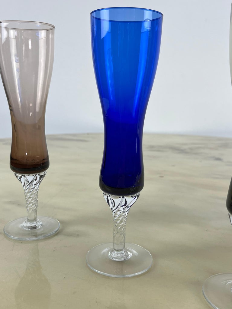 Six Flutes in Colored Murano Glass, Italy, 1960 For Sale at 1stDibs