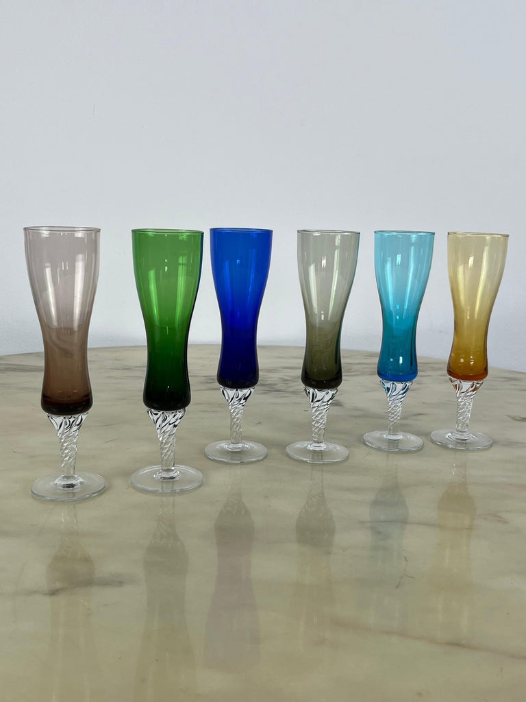 Six Flutes in Colored Murano Glass, Italy, 1960 For Sale at 1stDibs