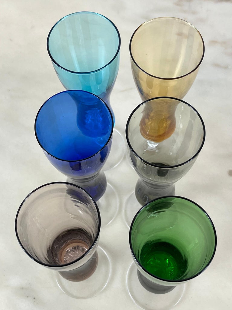 Six Flutes in Colored Murano Glass, Italy, 1960 For Sale at 1stDibs