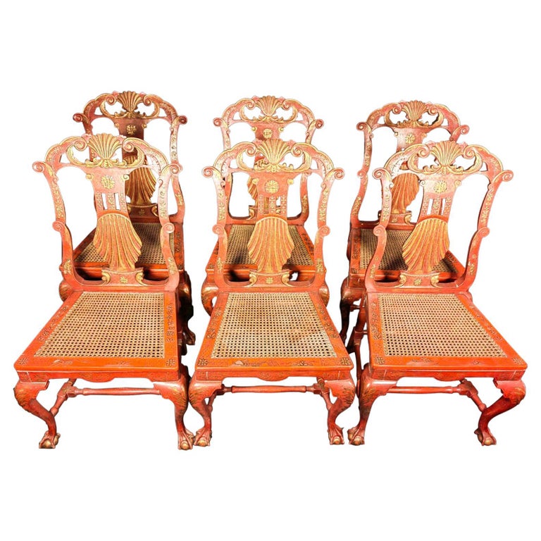 Six George II Style Chairs Red and Gold Japanese Side Chairs 19th ...