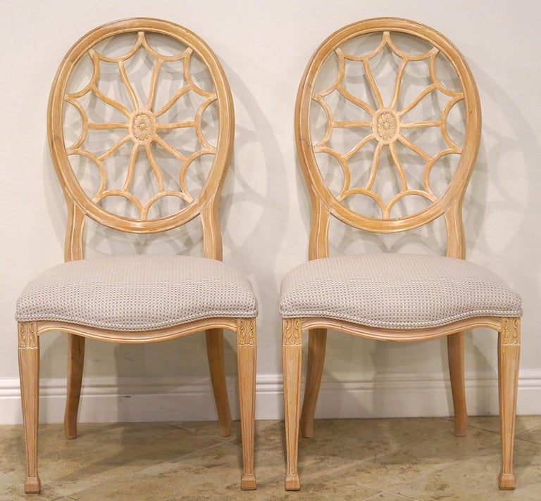 Six Hepplewhite Style White Painted Spiderweb Back Dining Chairs, 20th ...