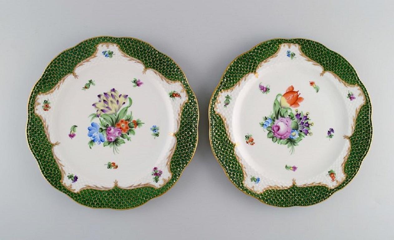 Six Herend Dinner Plates in Hand-Painted Porcelain, Dated 1941 at 1stDibs