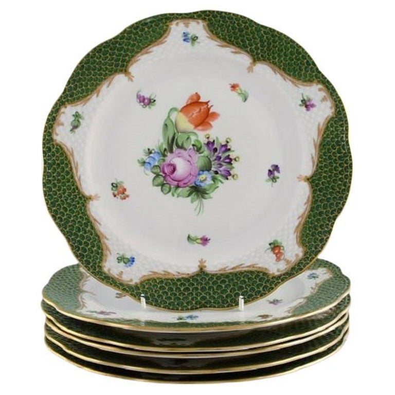Six Herend Dinner Plates in Hand-Painted Porcelain, Dated 1941 at 1stDibs