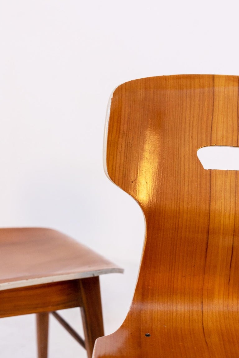 Six Italian Chairs in Curved Wood from Scuola Torinese For Sale at 1stDibs