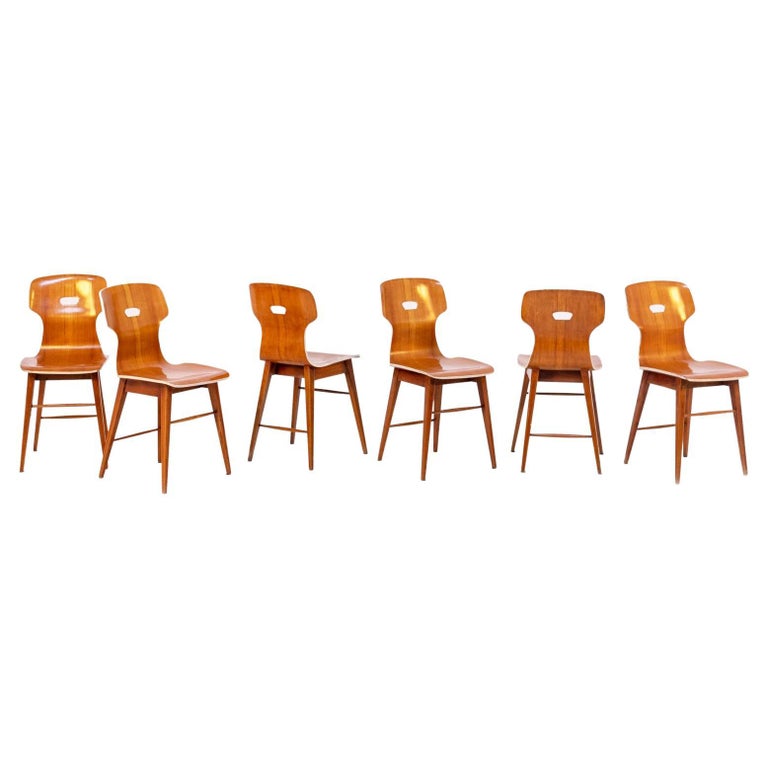 Six Italian Chairs in Curved Wood from Scuola Torinese For Sale at 1stDibs