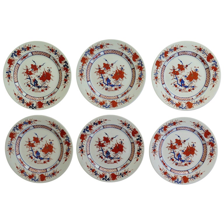 SIX Large Chinese Export Dinner Plates Porcelain hand painted, Mid-20th ...