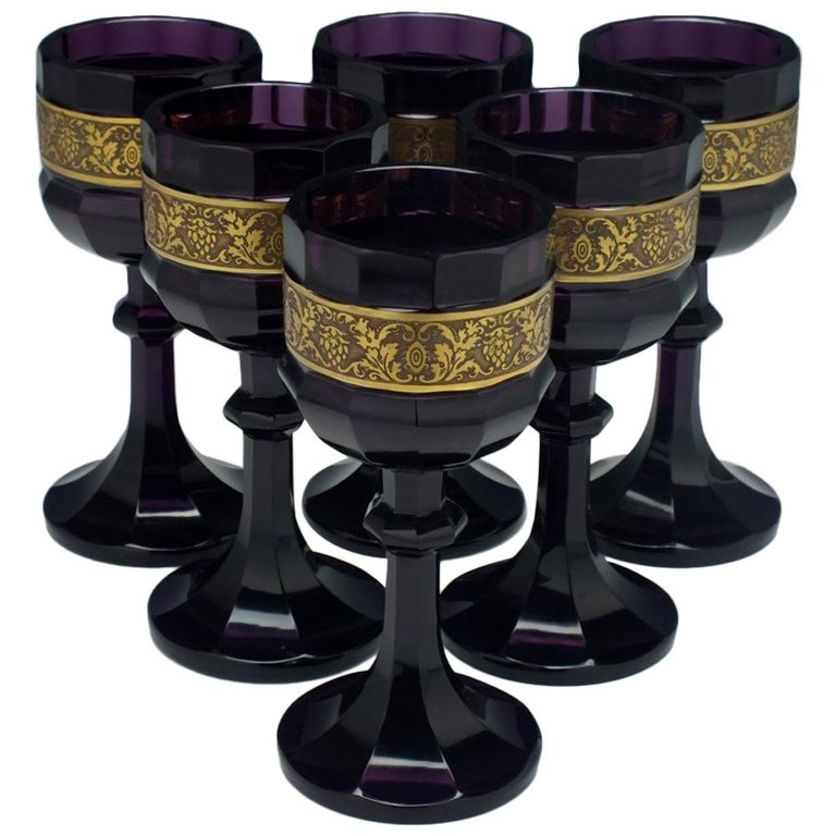 Six Large Moser Amethyst Wine Goblets For Sale at 1stDibs
