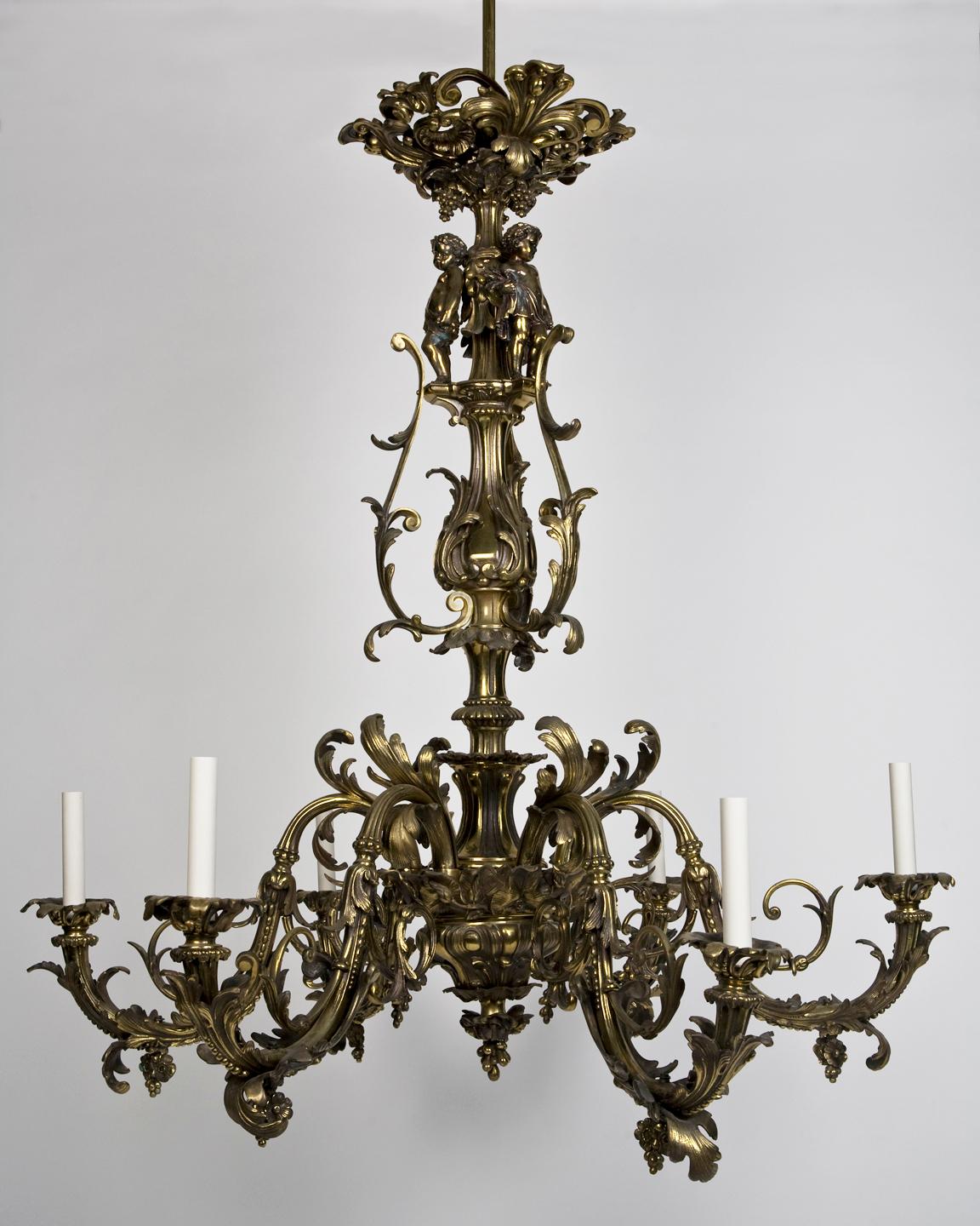 Six Arm Cast Bronze Rococo Chandelier with Original Darkened Patina ...