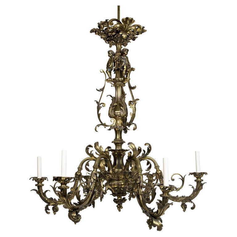 Six Arm Cast Bronze Rococo Chandelier with Original Darkened Patina ...