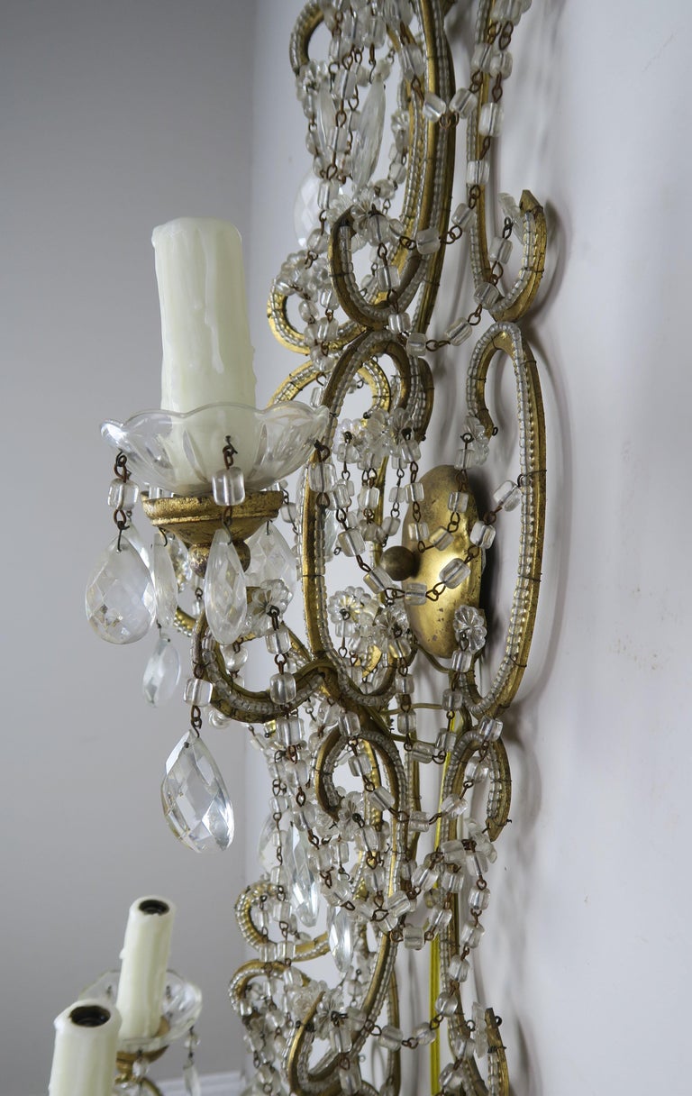 Six-Light Italian Beaded Crystal Sconce, circa 1940s For Sale at 1stDibs