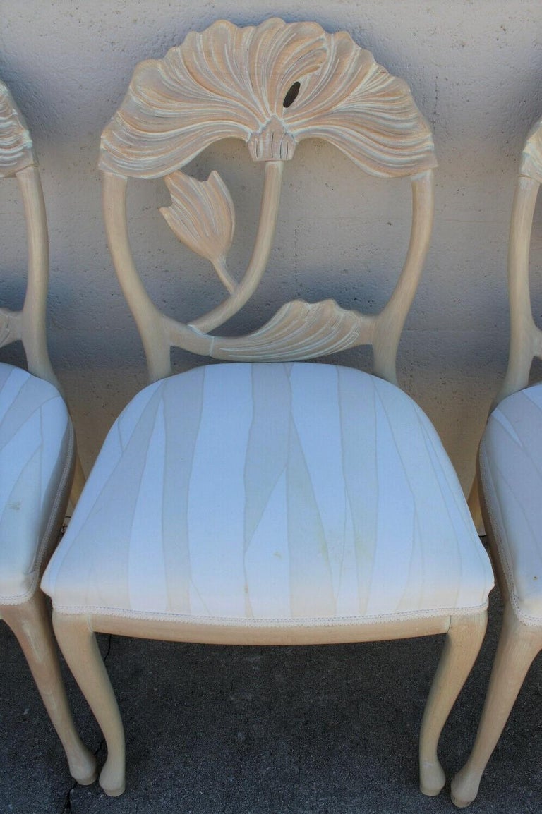 Six Lime Wash Floral Carved Dining Chairs in the Manner of Phyllis ...