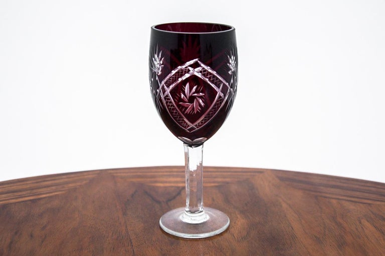 Six Maroon Crystal Glasses, 1960s For Sale at 1stDibs