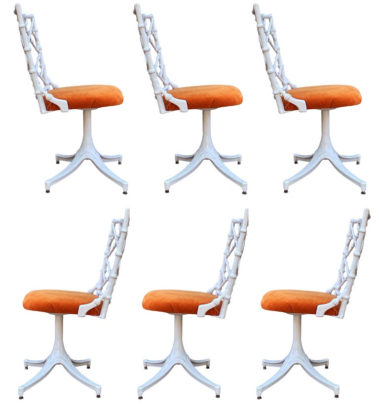 Six Mid Century Modern Faux Bamboo Cast Aluminum Dining Chairs by ...