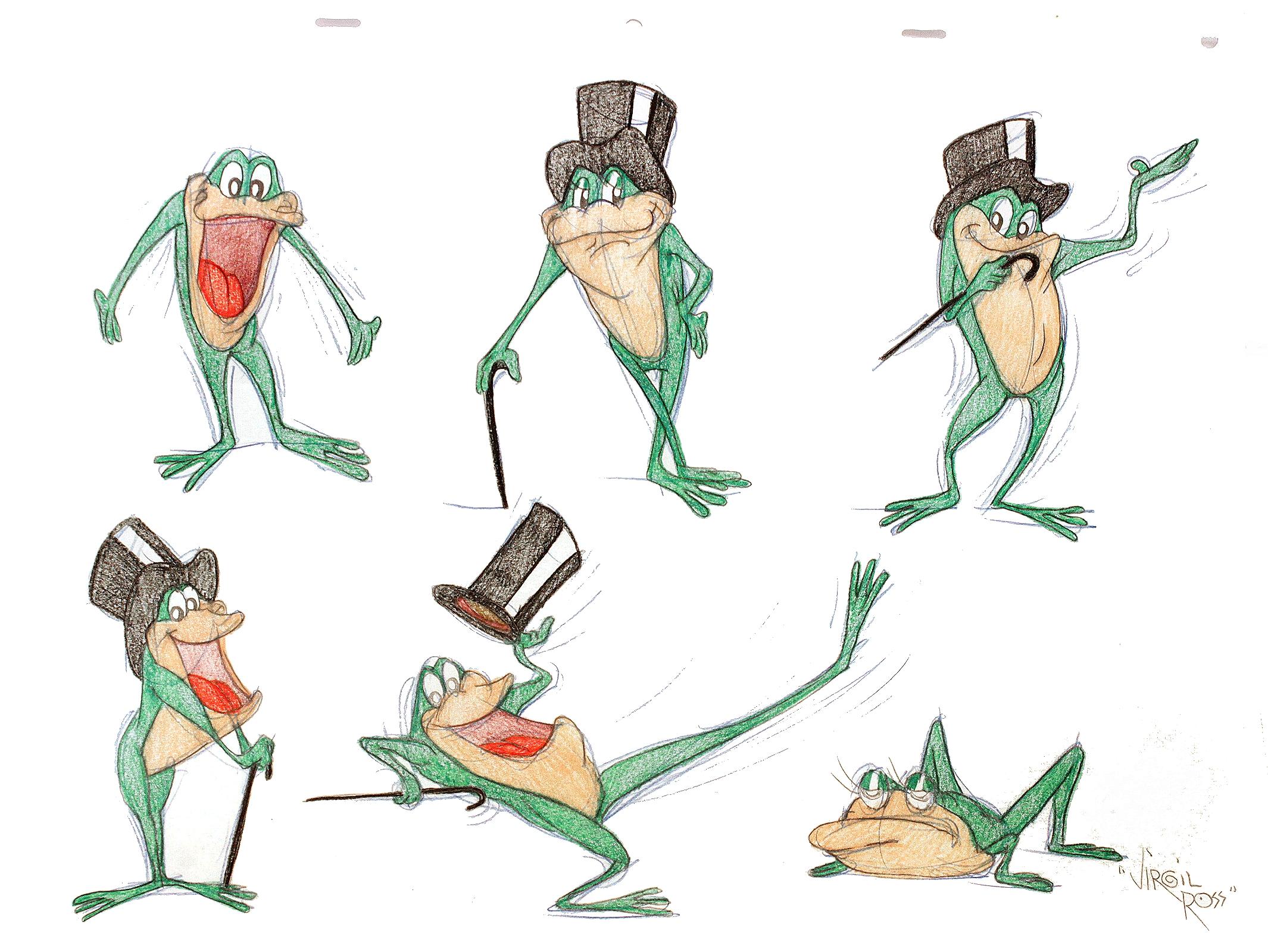 SIX ORIGINAL DRAWINGS OF MICHIGAN J. FROG - Signed By Virgil Ross For ...