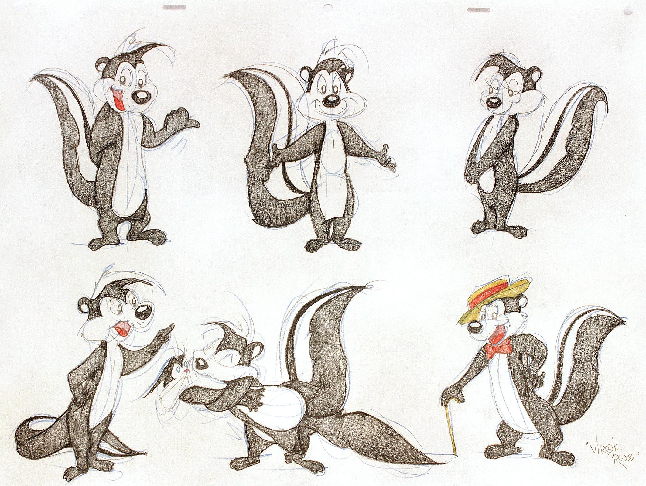 SIX ORIGINAL DRAWINGS OF PEPE LE PEW - Signed By Virgil Ross For Sale ...