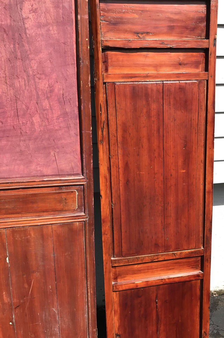 Six-Panel Carved Polychrome and Gilt Chinese Wooden Dressing Screen or ...